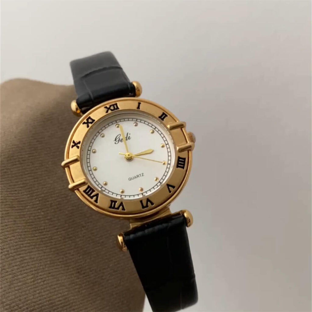 Vintage Style Brown/Black Leather Round Gold Face Watch – ChicFaith ...
