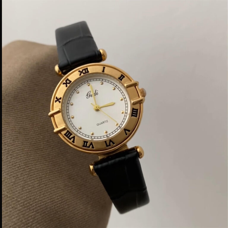 Vintage Style Brown/Black Leather Round Gold Face Watch – ChicFaith ...