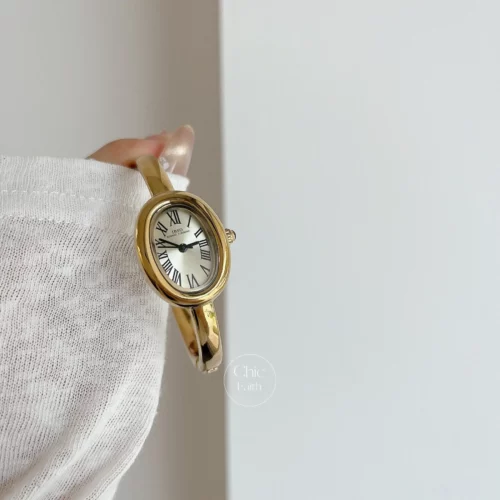 Vintage Gold Watch Oval Face Bangle Watch for Women – ChicFaith-Your ...